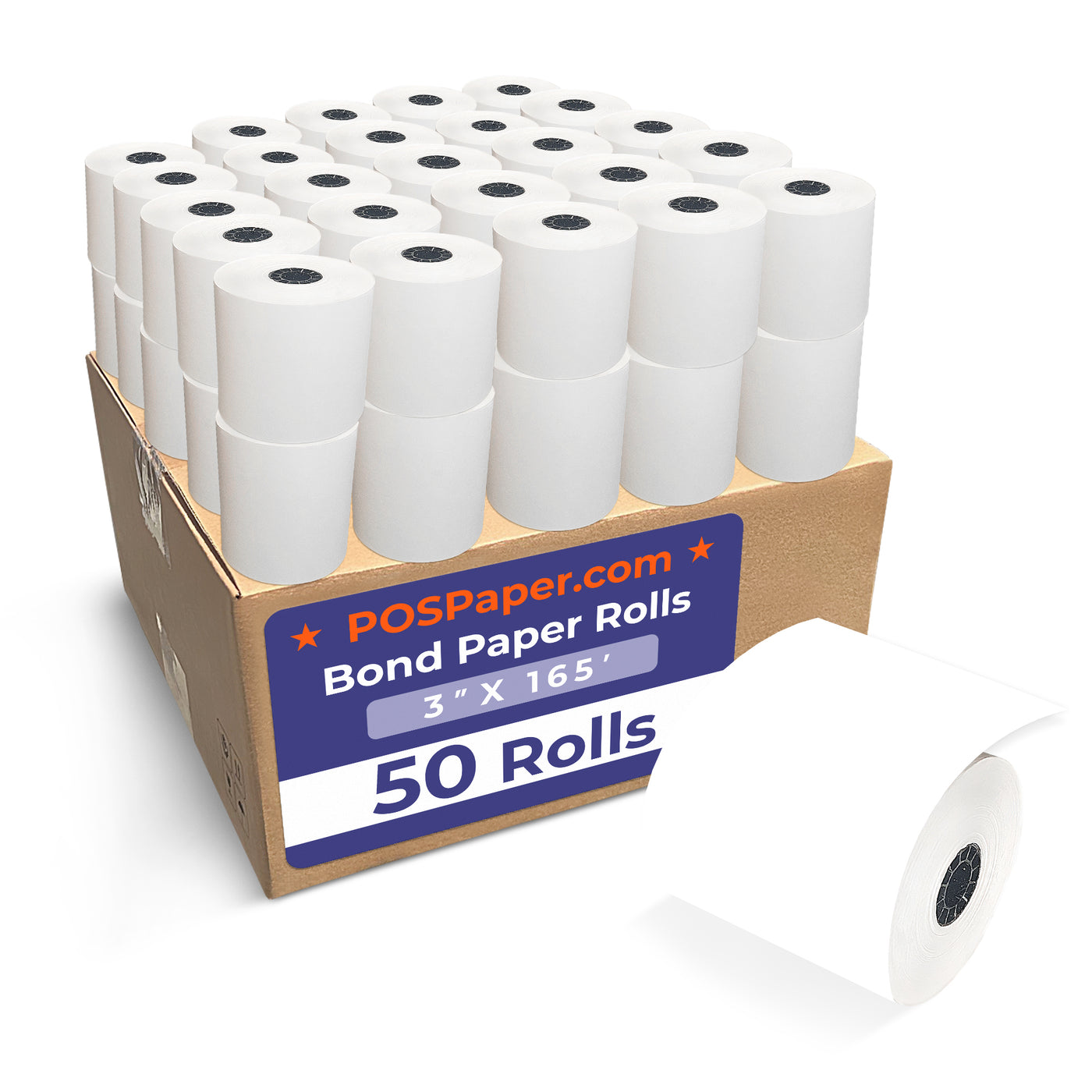 3" x 165' Bond Paper - 76mm x 50m - 50 rolls