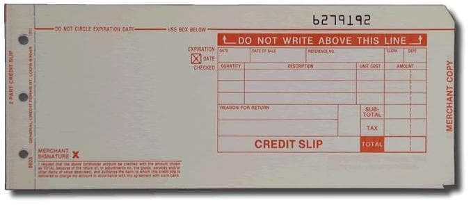 3-Part Credit Slips (Long) Red Imprinter Slips - 100 Pk