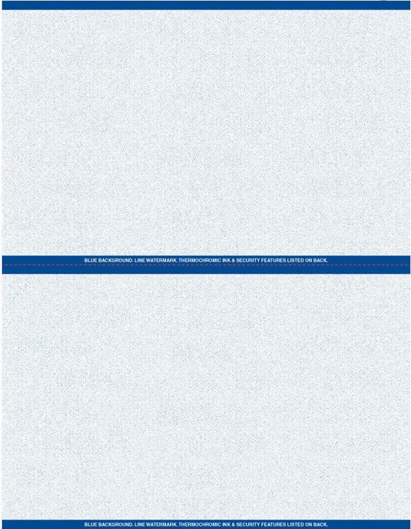 8 1/2" x 11" Laser Rx Paper, Blue - 2Up - Horiz Perf