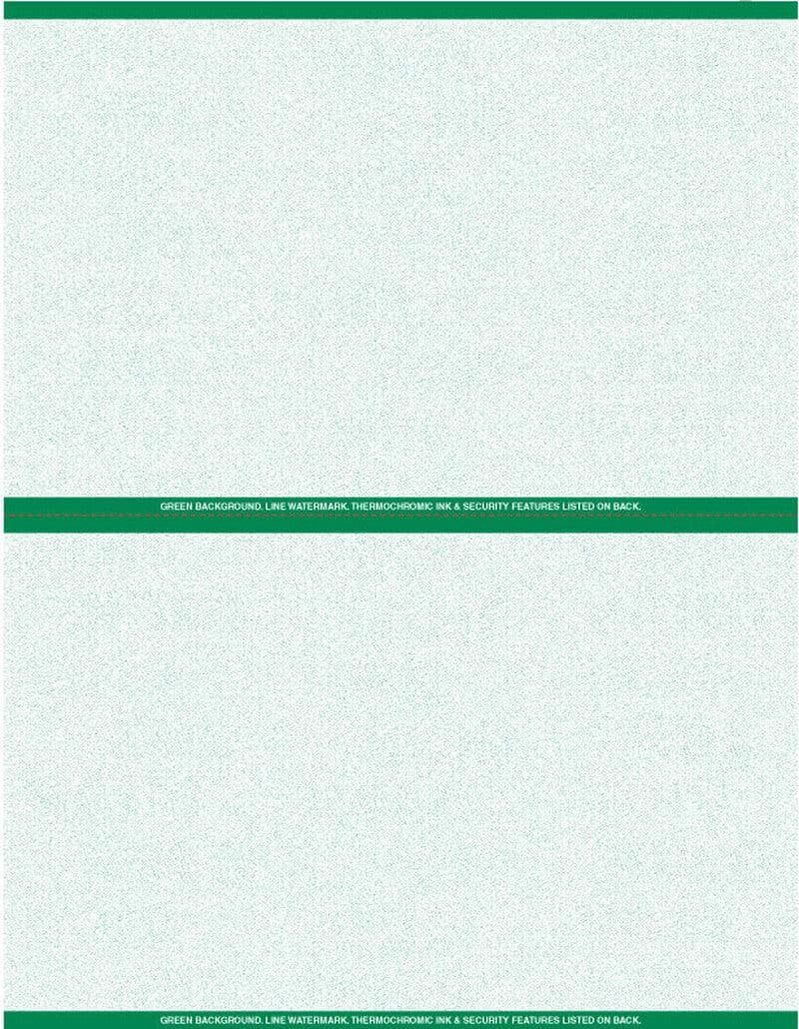 8 1/2" x 11" Laser Rx Printer Paper, Green - 2Up, Perf