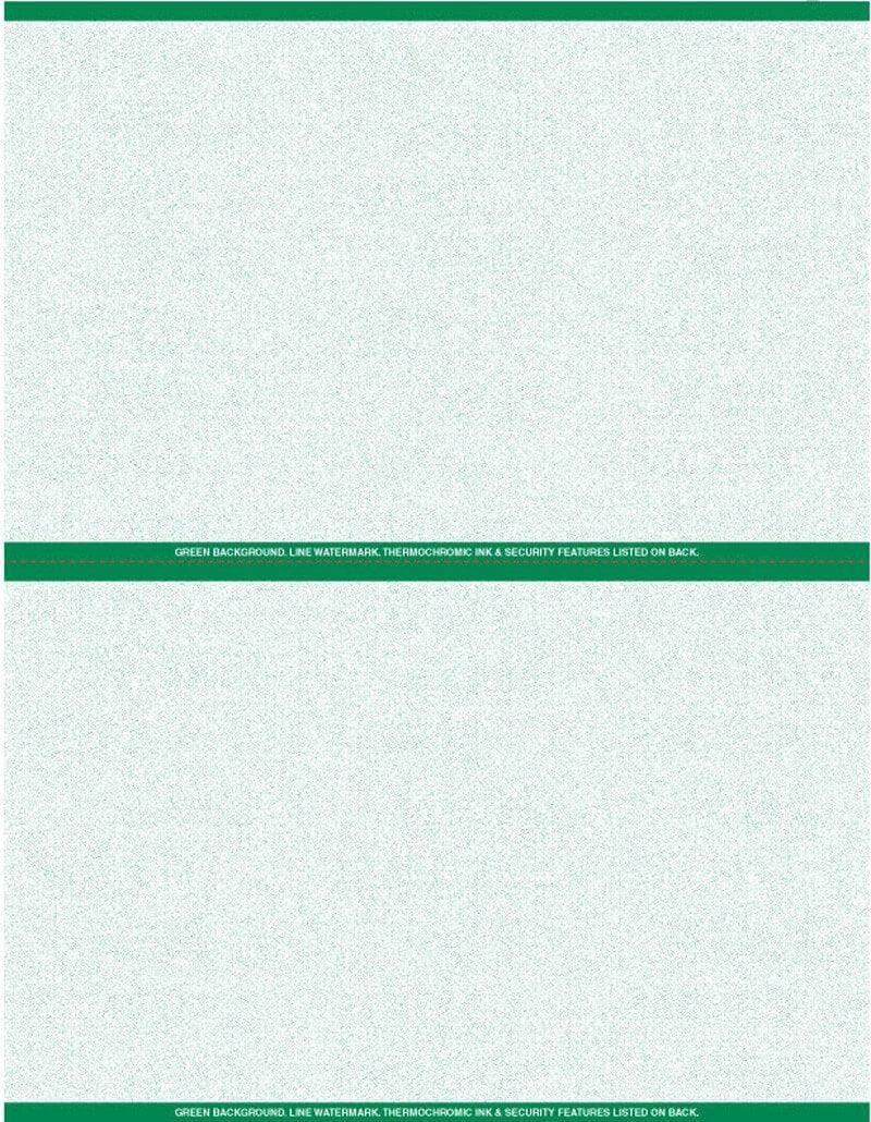 8 1/2" x 11" Laser Rx Printer Paper, Green - 2Up, Perf, custom