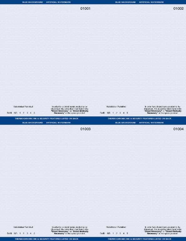 8 1/2"x 11" Delaware Rx Laser Paper - Blue, Perf, 4Up