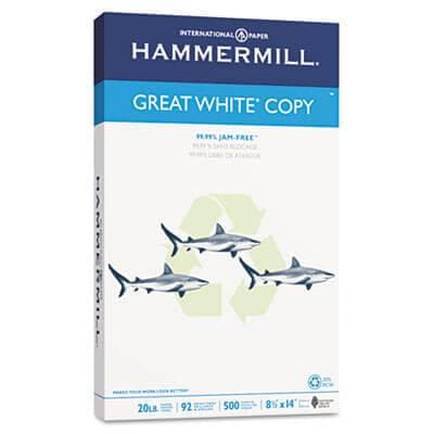 Great White Recycled Copy Paper, 92, 20lb, 8-1/2x14