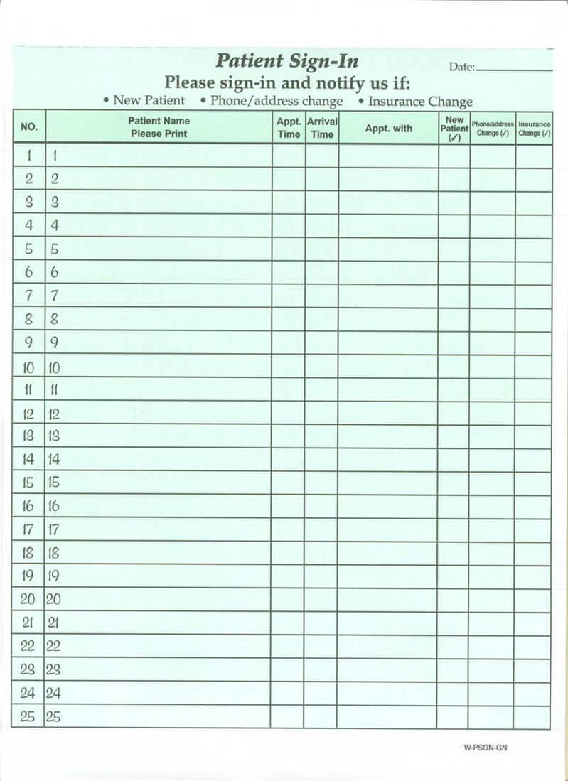 HIPAA Compliant Sign In Sheets & Removable Label, Green
