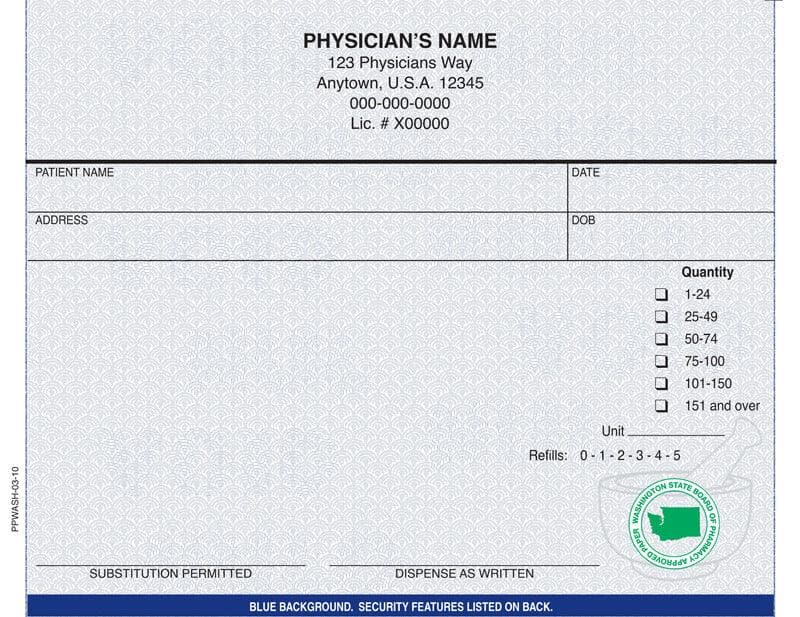 Custom Prescription/Rx Pads - Washington - Blue, Horiz